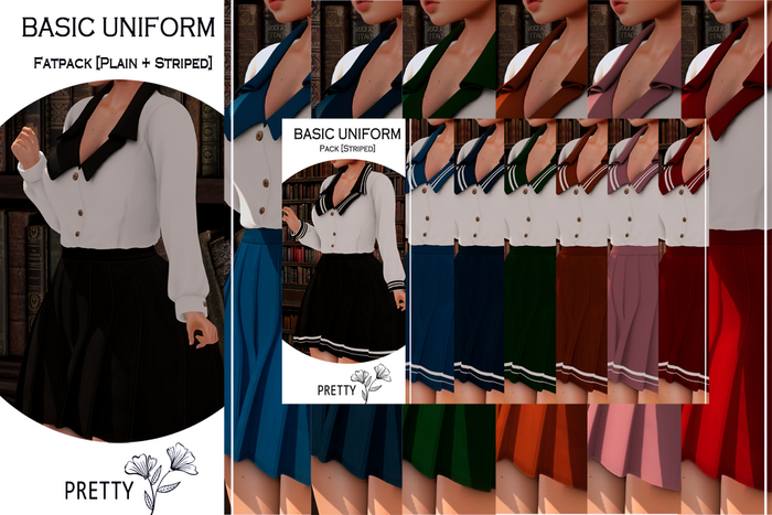 Second Life Marketplace - PRETTY - Basic Uniform - FATPACK [Pain + Striped]